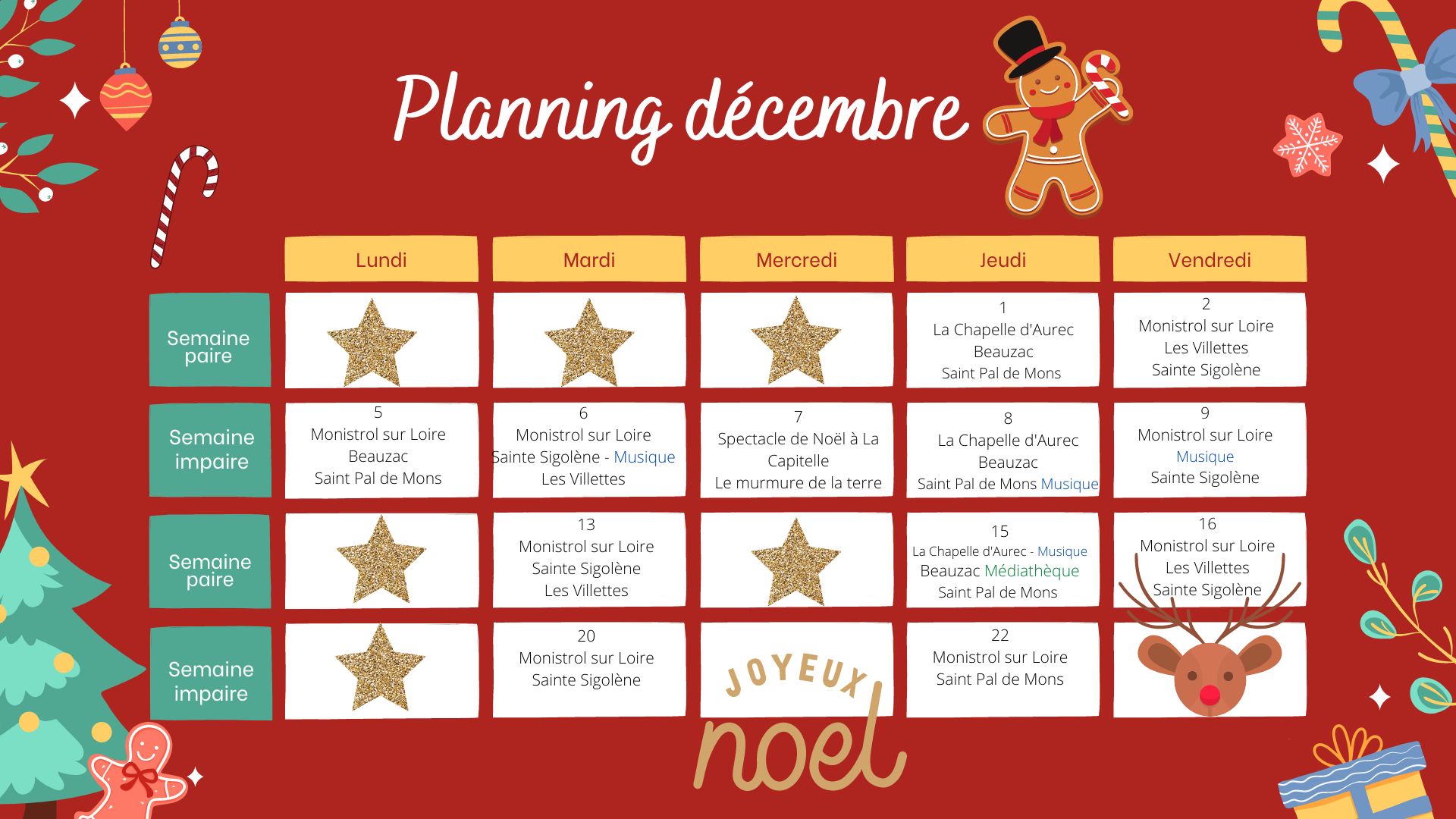 Planning des temps d’éveil de décembre – Association 6 Loupiots en Marche